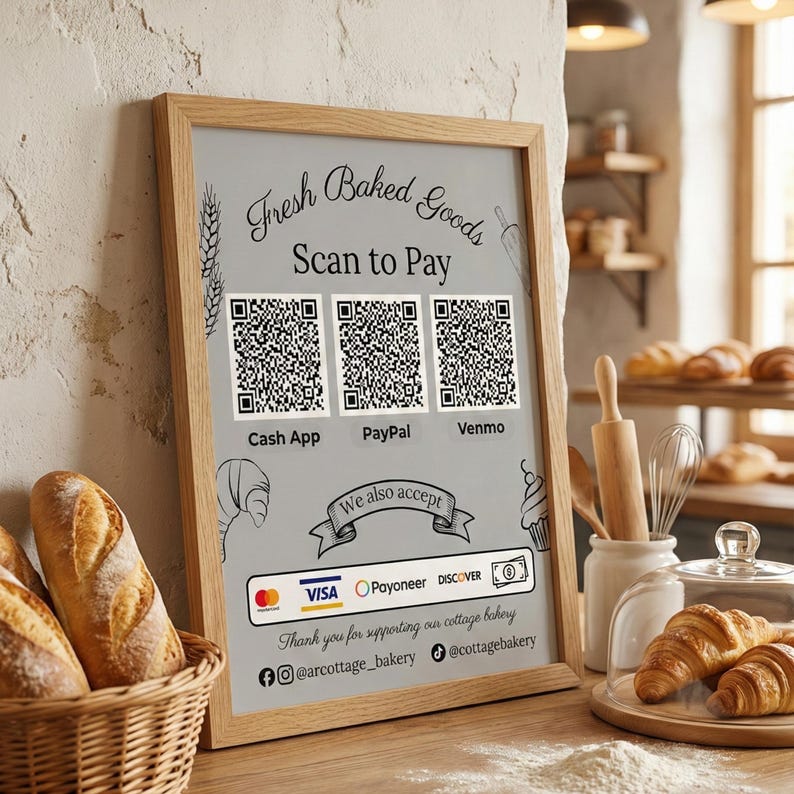 Scan to Pay Sign for Bakeries | QR Code Payment Sign | Editable Canva ...