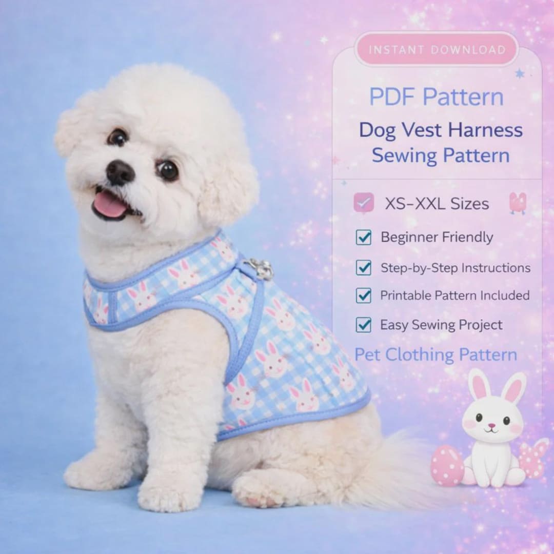 Dog Vest Harness Pattern Pdf XS-XXL | Easter Pet Outfit | Small Puppy ...