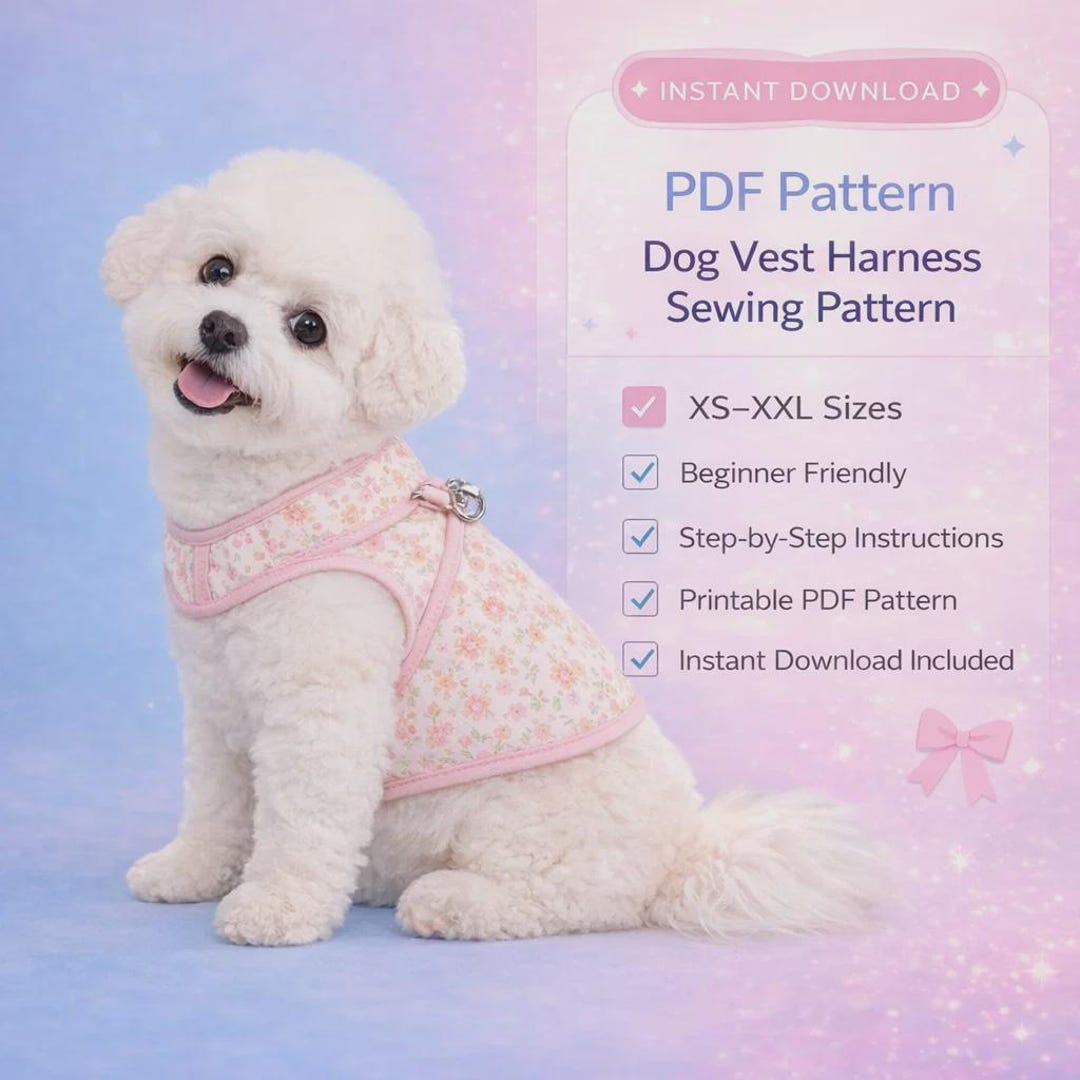 Floral Dog Vest Harness Sewing Pattern | Beginner Friendly, XS-XXL (PDF ...