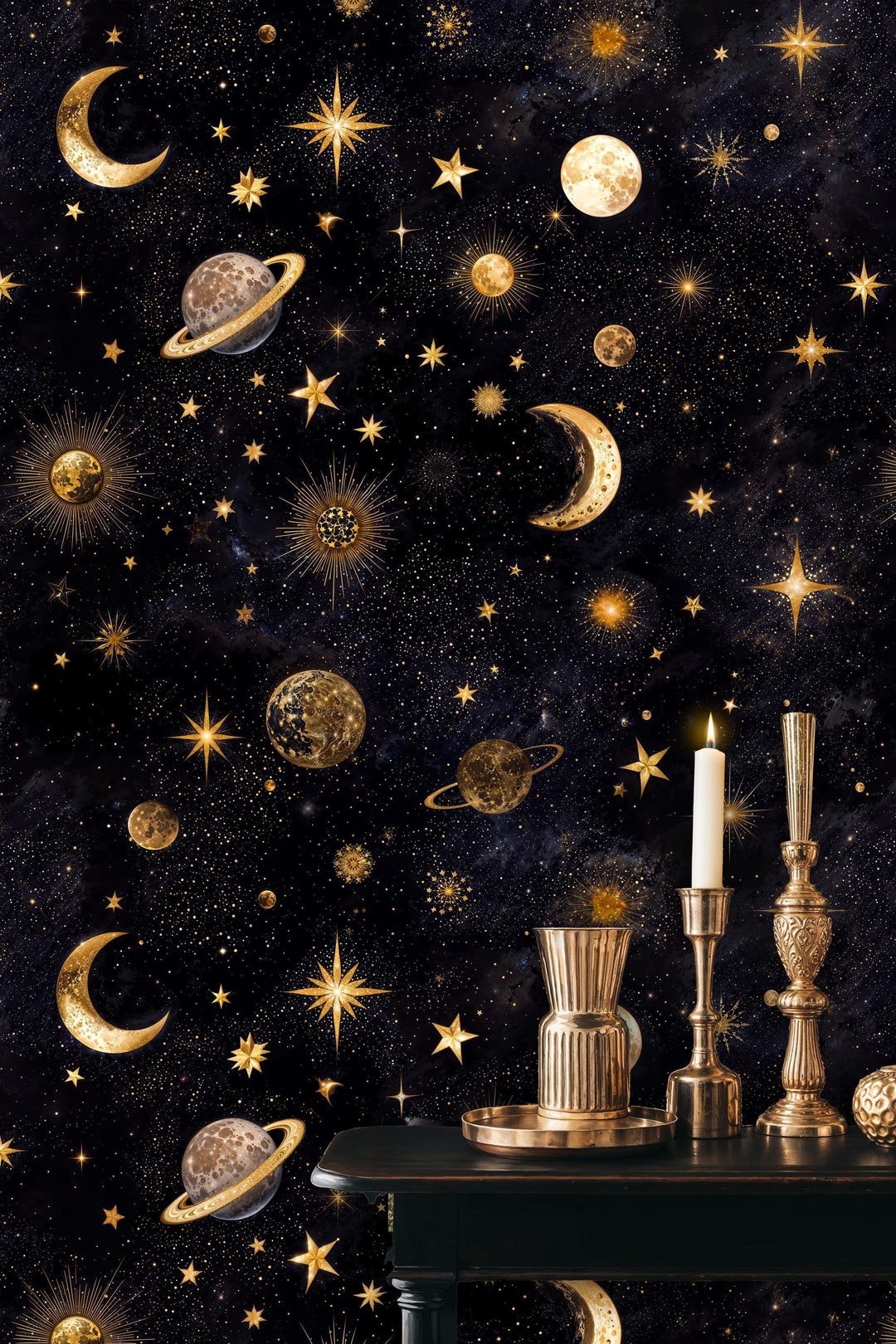 Celestial Night Sky Constellation Wallpaper: Black Gold Celestial Peel ...