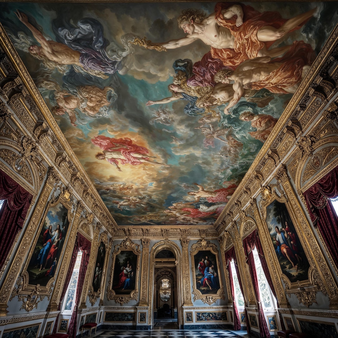 Baroque Wallpaper Panels French: Renaissance Fresco Art Peel and Stick ...