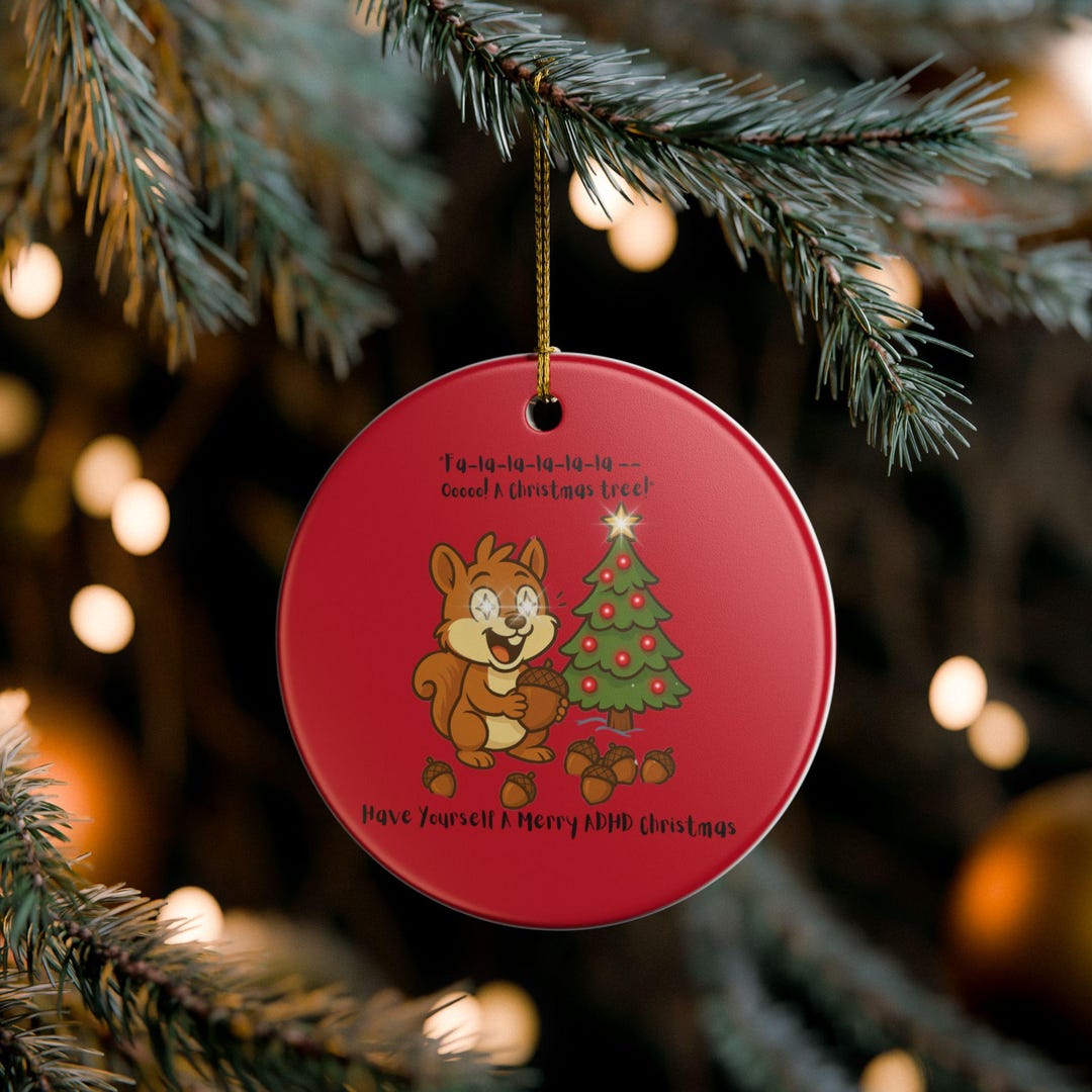 ADHD Squirrel Acorn Hunting Ceramic Ornament, Christmas Tree Decoration ...