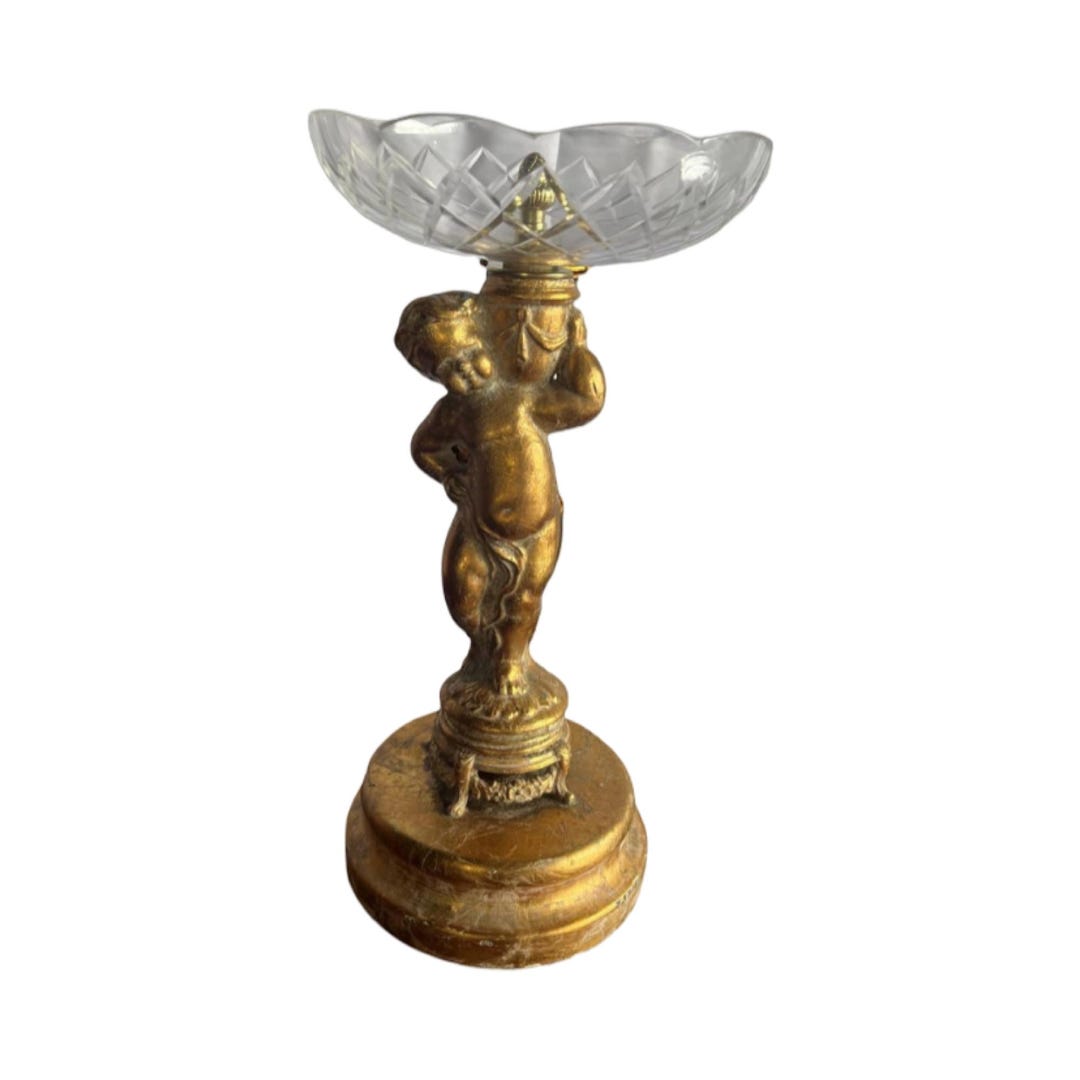 Vintage Gold Cherub Pedestal Compote With Cut Glass Bowl | Victorian ...