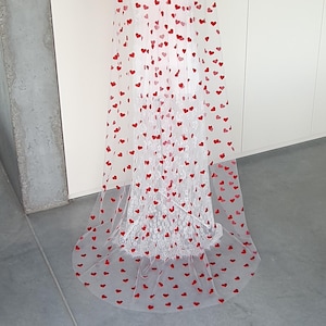 Red Heart Veil for Bride, Floor Length Red Tulle Veil for Wedding or ...