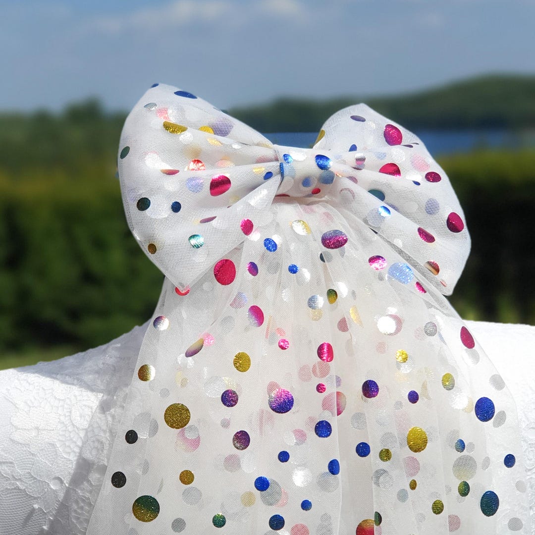 Rainbow Confetti Bow Veil, Colorful Bridal Veil for Fun Weddings ...