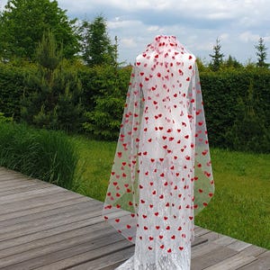 Red Heart Veil for Bride, Floor Length Red Tulle Veil for Wedding or ...