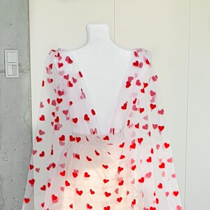 Red Heart Tulle Bridal Cape Veil, Valentine’s Day Wedding Cape With ...