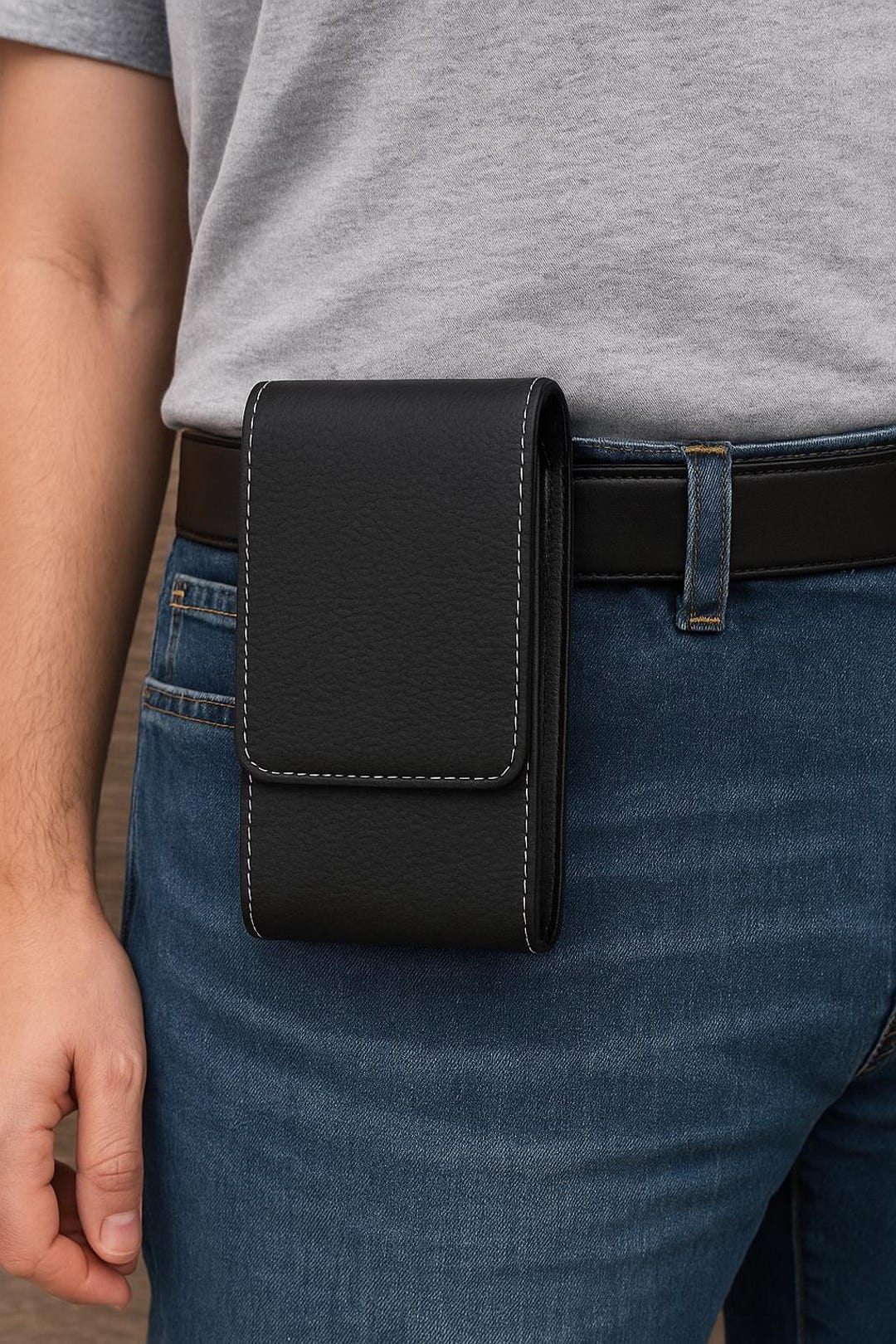 Handmade Black Leather Phone Belt Holster | Vertical Pouch With Clip - Etsy