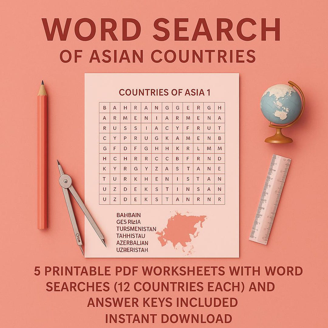 Asian Countries Word Search – Geography Activity, A4 Printable (PDF ...