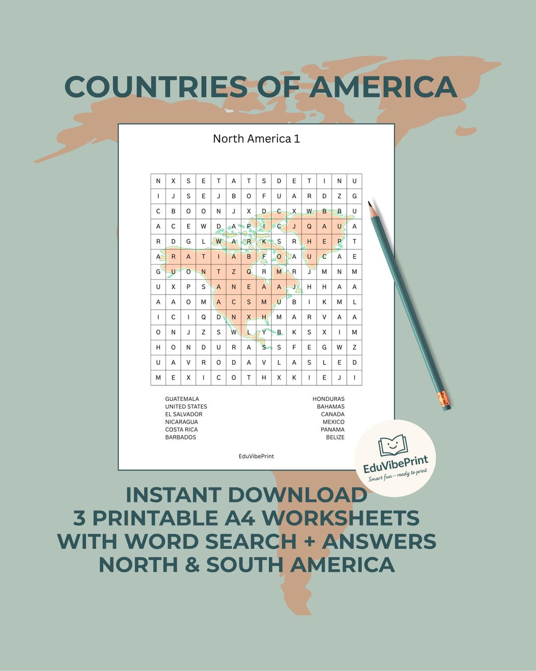 Countries of North & South America Word Search | Printable Geography ...