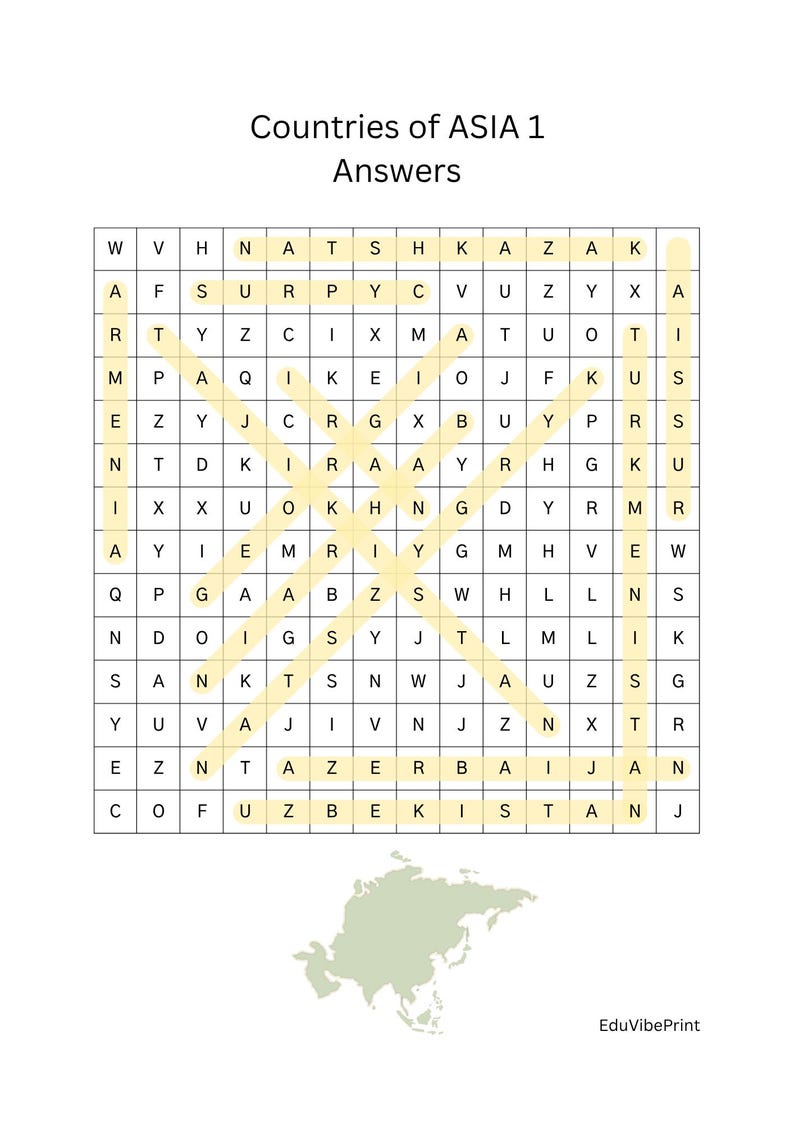 Asian Countries Word Search – Geography Activity, A4 Printable (PDF ...