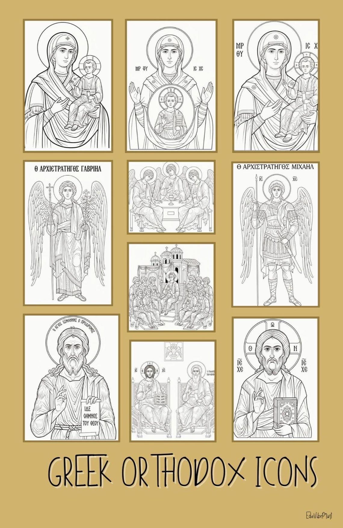Greek Orthodox Icons - Colouring Pages Bundle. Digital Download, PDF ...