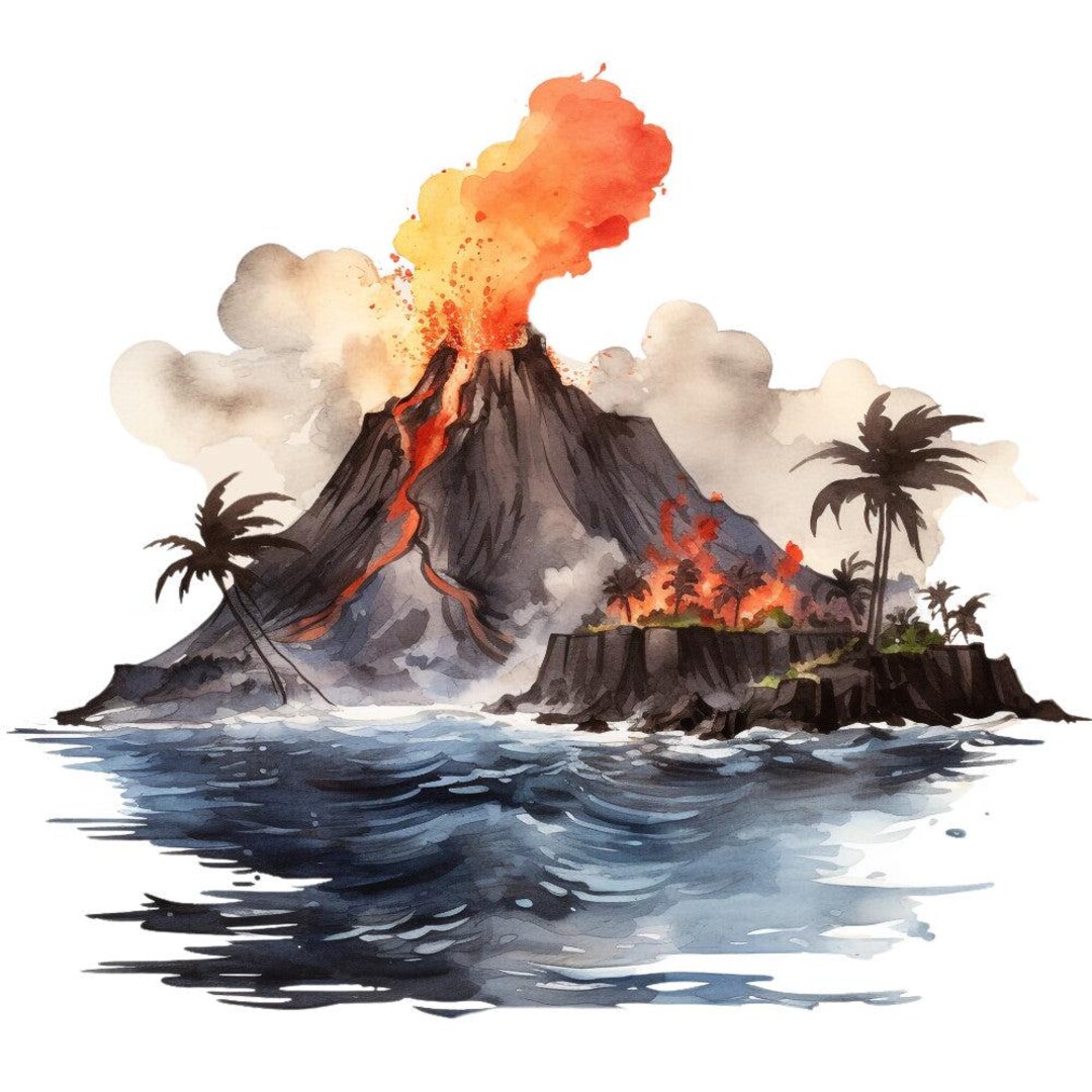 Watercolor Volcano Fabric Panel 25 - Etsy