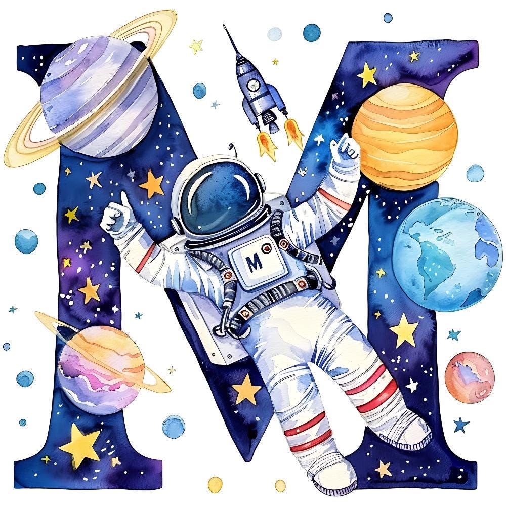 Space Alphabet Letter M Fabric Panel - Etsy