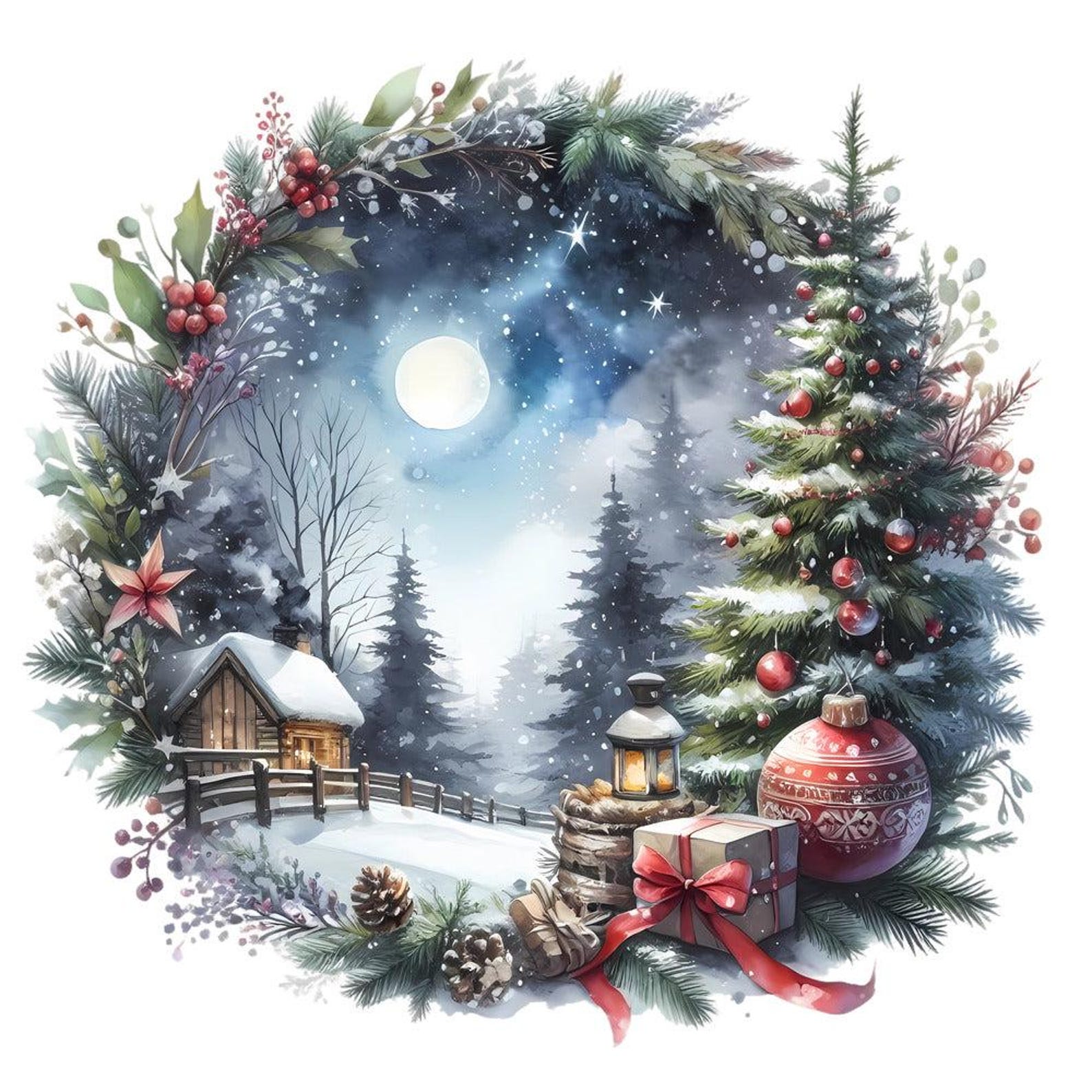 Christmas Winter Scene 33 Fabric Panel - Etsy