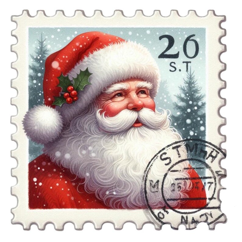 Santa Claus Postage Stamps Fabric Panel 2 - Etsy