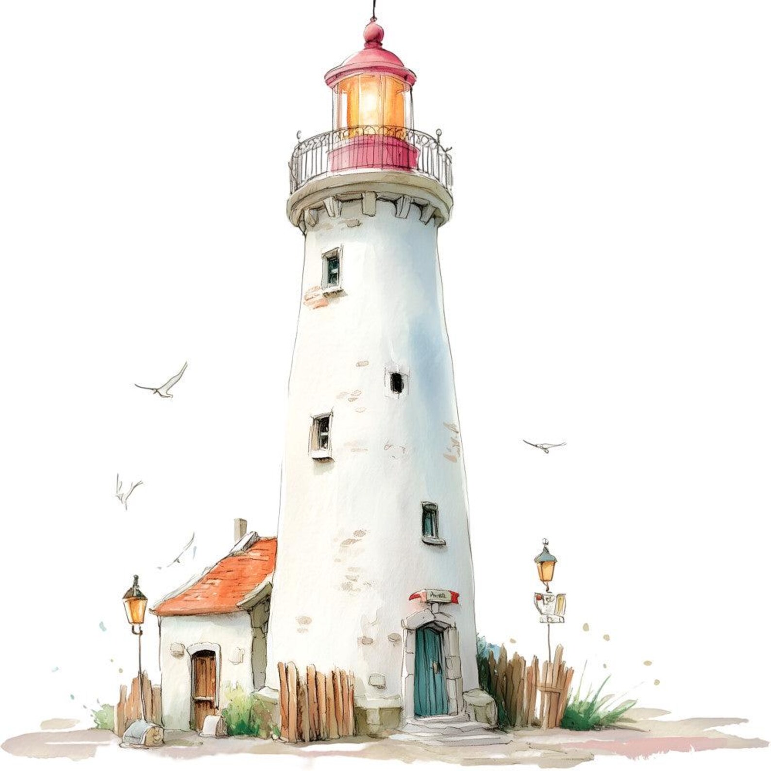 Watercolor Nautical Lighthouse Fabric Panel 8 - Etsy