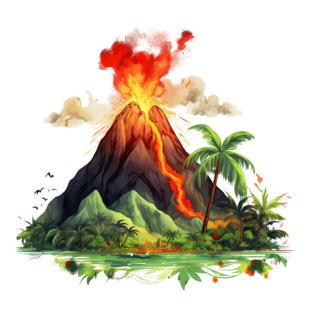 Watercolor Volcano Fabric Panel 21 - Etsy