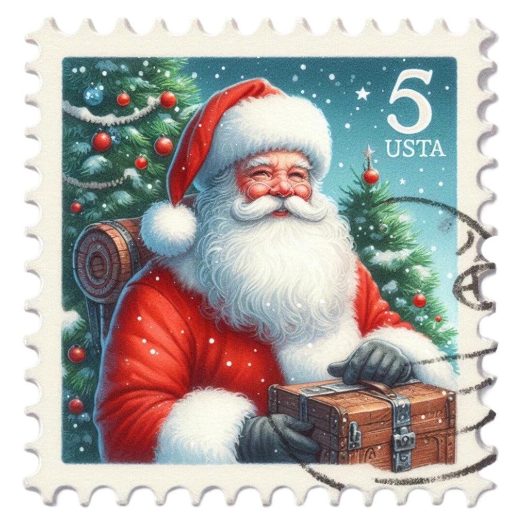 Santa Claus Postage Stamps Fabric Panel 20 - Etsy