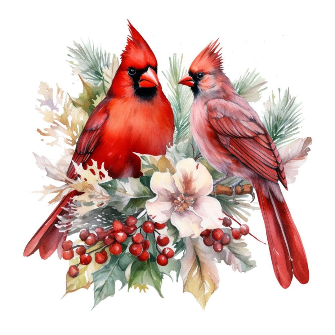 Cardinals on Flowers Fabric Panel 12 - Etsy
