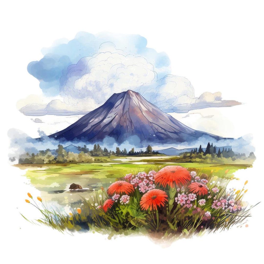 Watercolor Volcano Fabric Panel 20 - Etsy