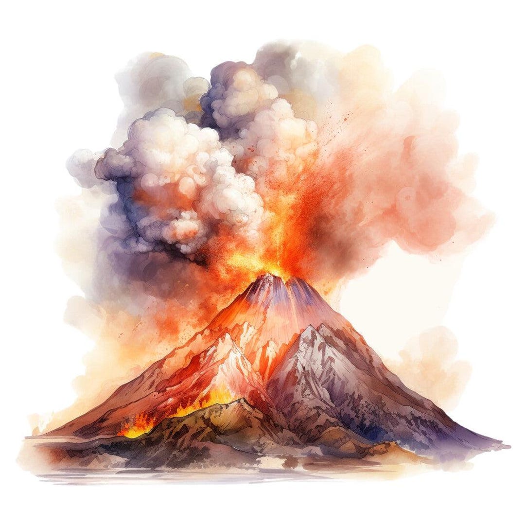 Watercolor Volcano Fabric Panel 12 - Etsy