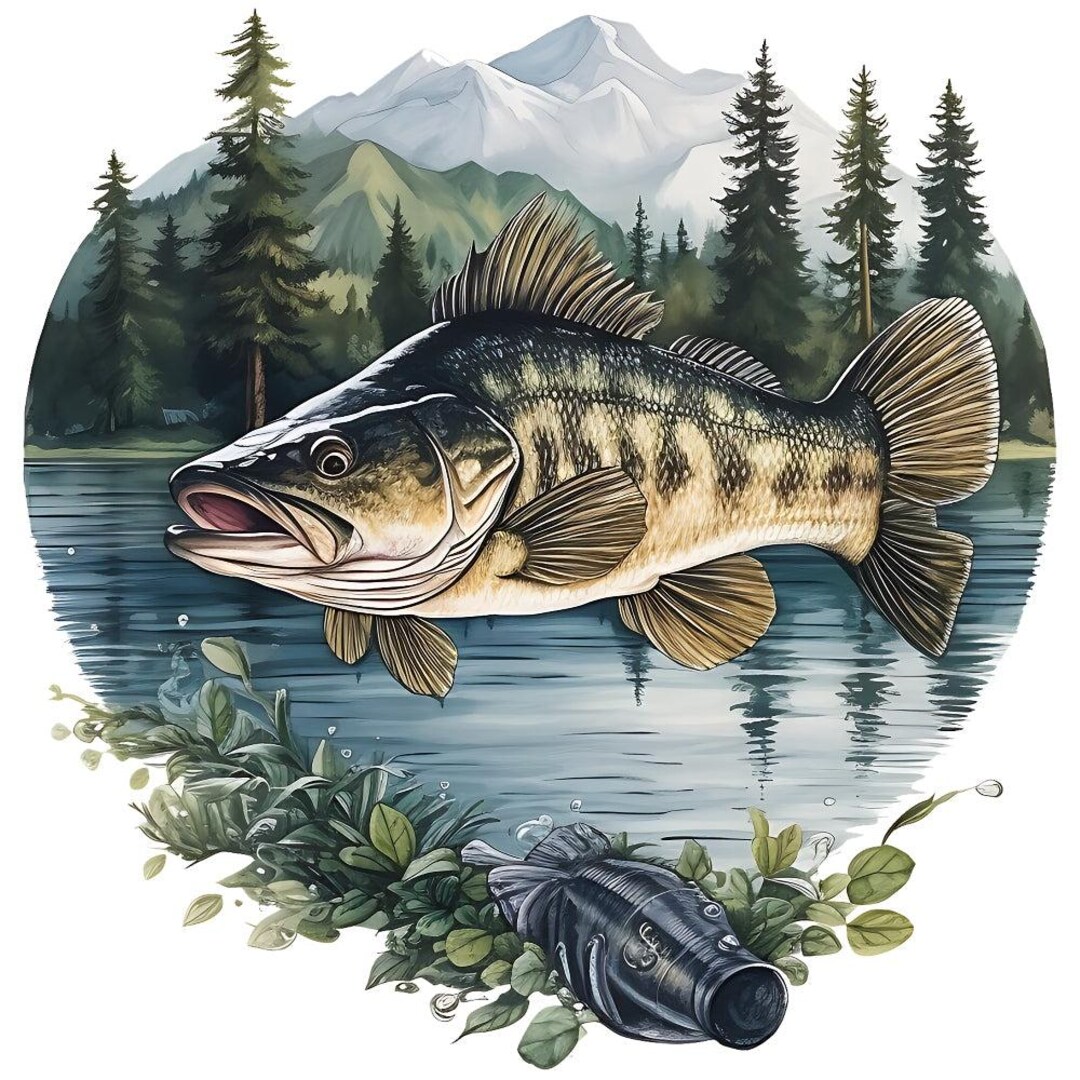 Jumping Bass Fish Scene Fabric Panel 5 - Etsy