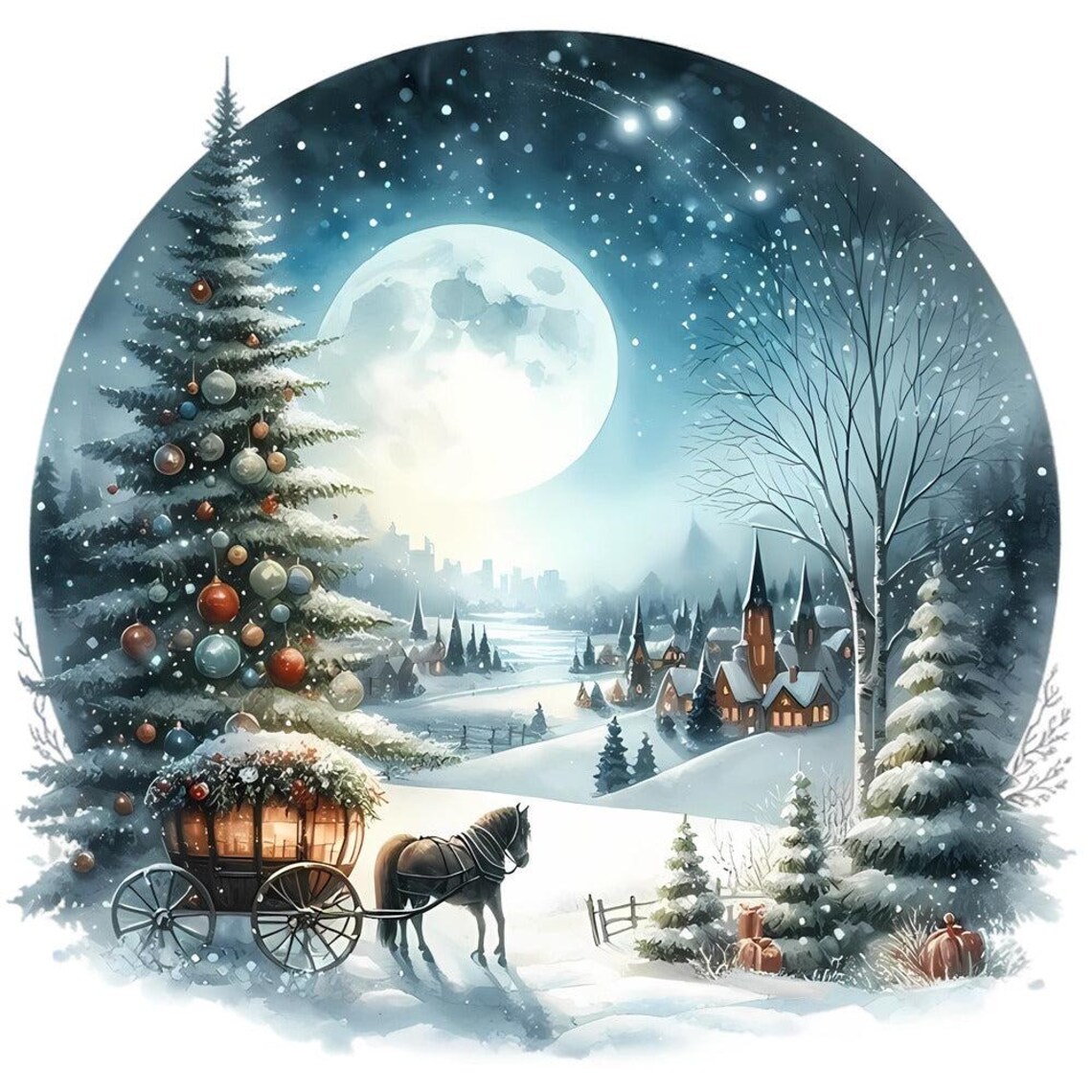 Christmas Winter Scene 25 Fabric Panel - Etsy