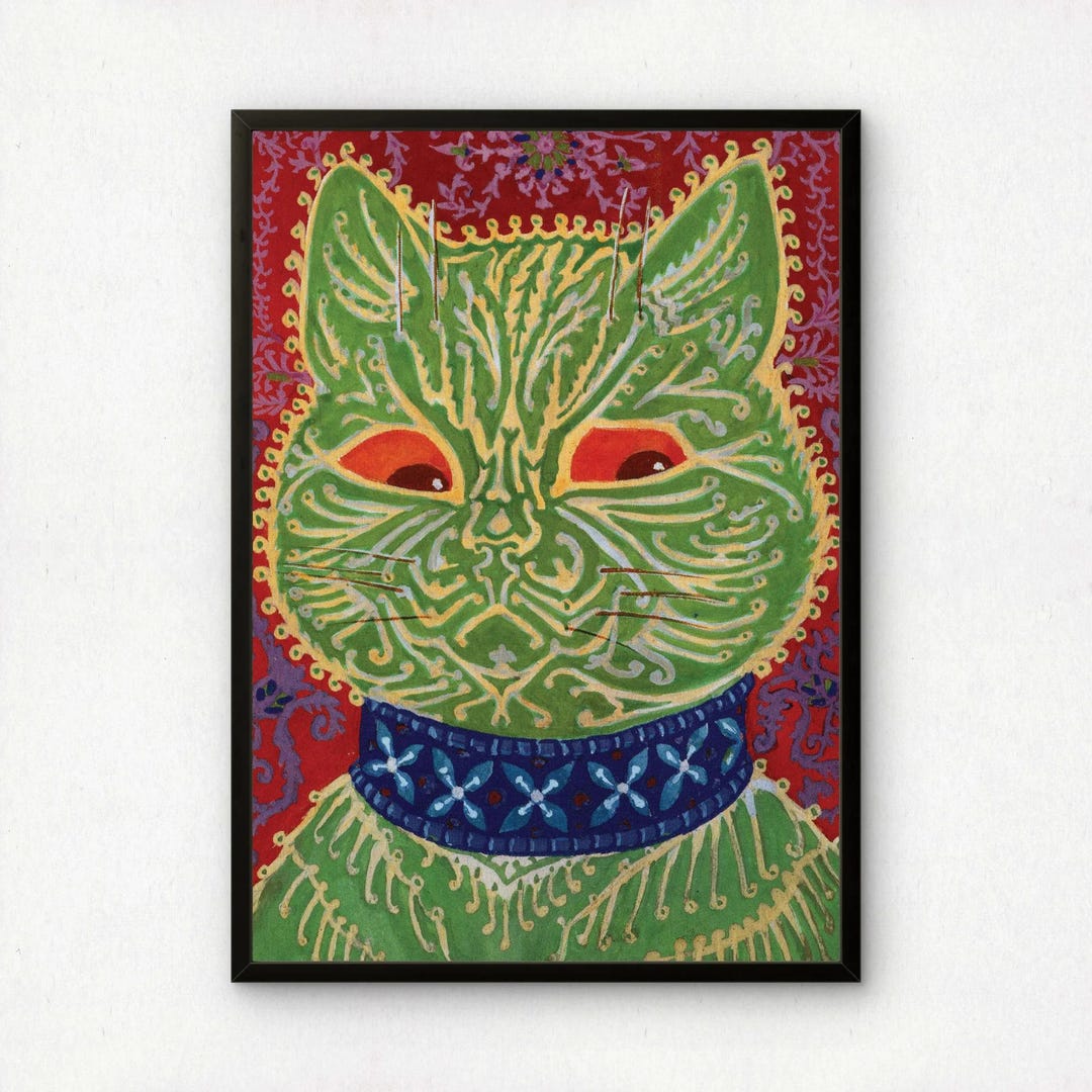 Louis Wain: Psychedelic Green Cat Art Print | Giclée Fine Art Poster - Etsy