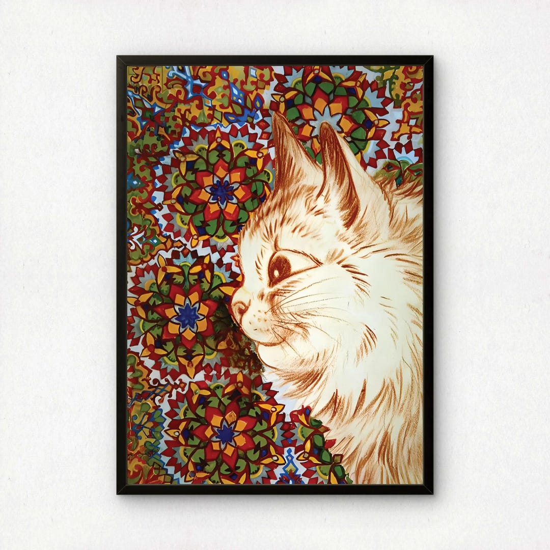 Louis Wain: Cat With Flower Background | Giclée Fine Art Print | Floral ...