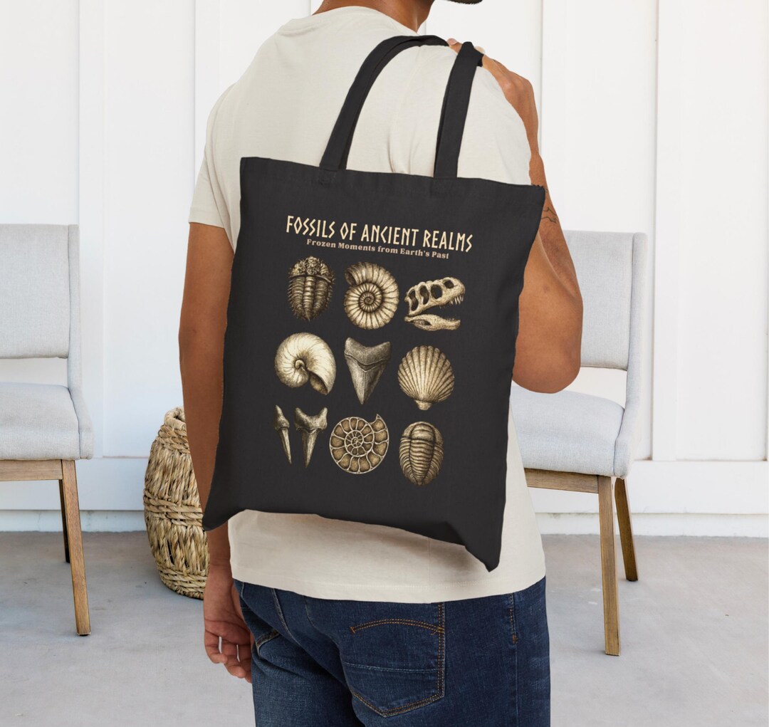 Fossils of Ancient Realms Tote Bag, Vintage Fossil Bag, Cotton Canvas ...