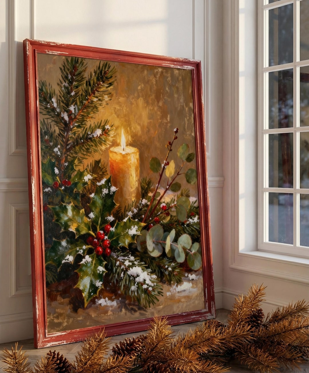 Vintage Christmas Holly Berry Wall Art Winter Botanical Christmas ...