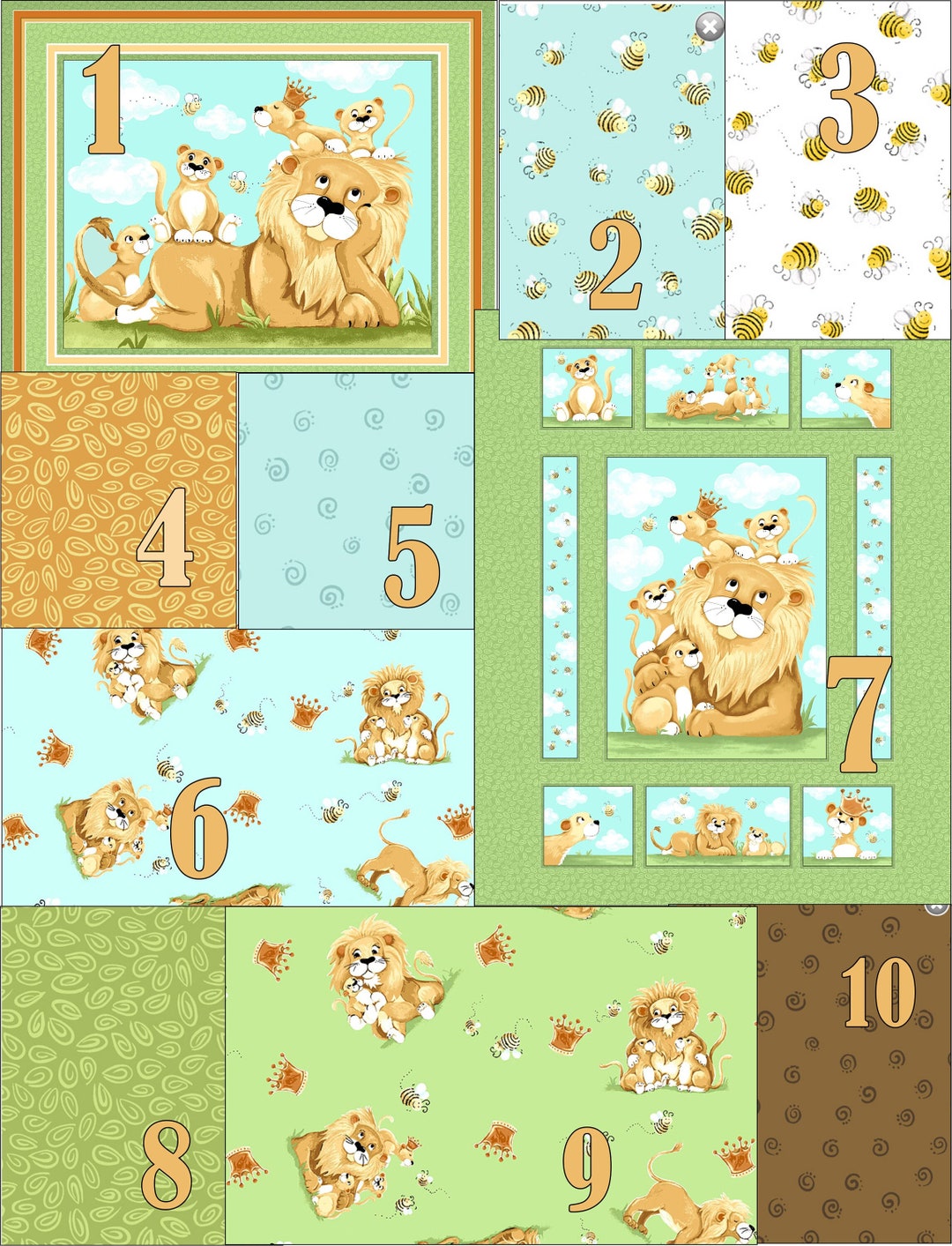 Lyon the Lion Panel Fabric and Coordinating Prints by Susybee, 100% ...