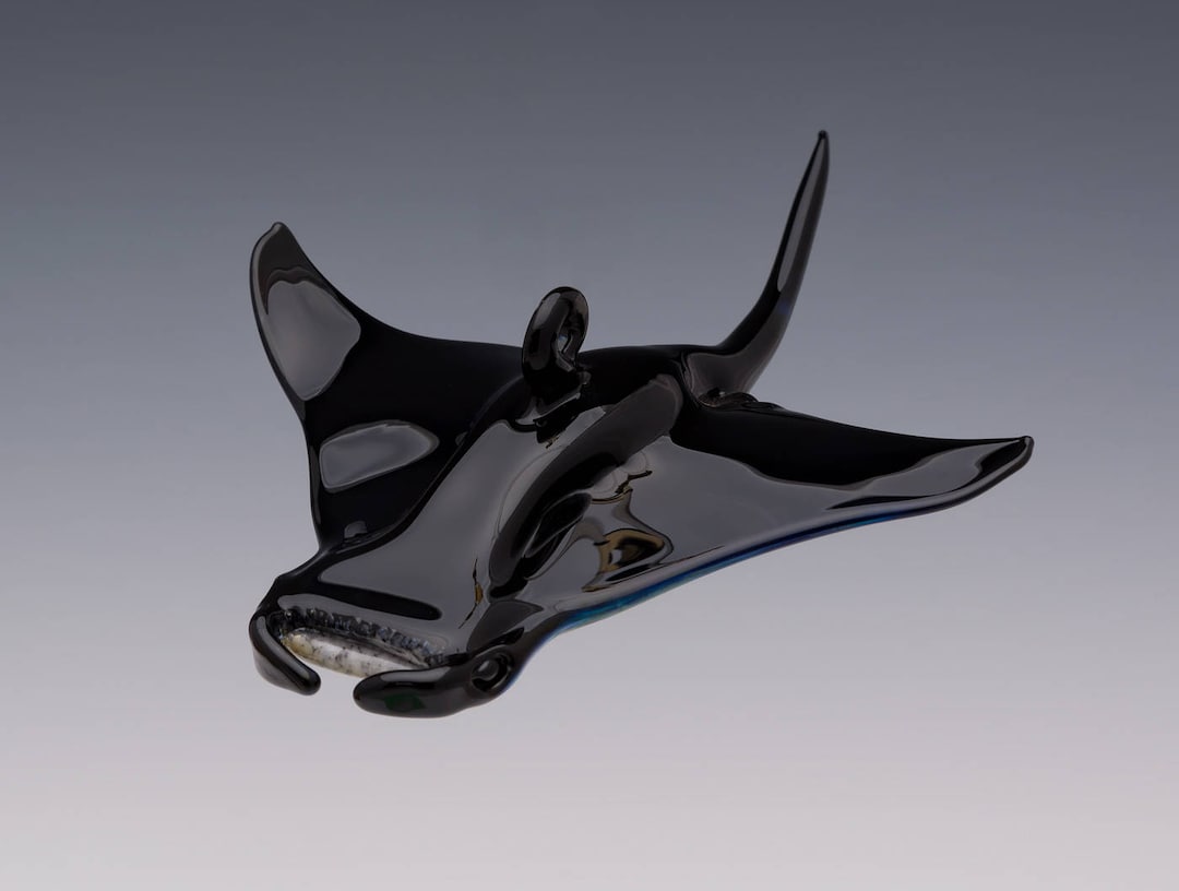 Hanging Glass Manta Ray Ornament, Lampwork Sea Life Sculpture, Ocean ...
