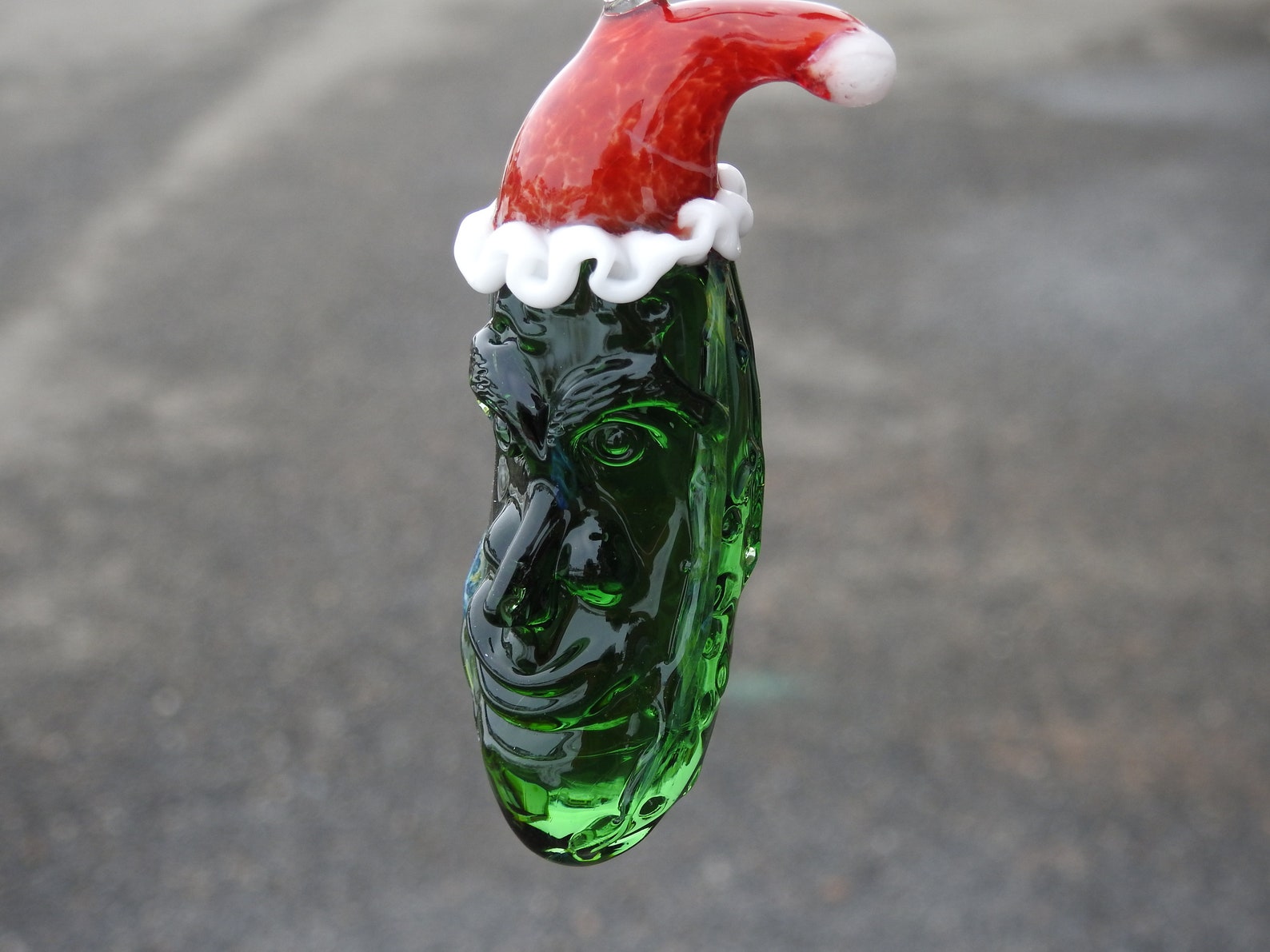 The Christmas Pickle with Santa Hat Hanging Glass Ornament | Etsy