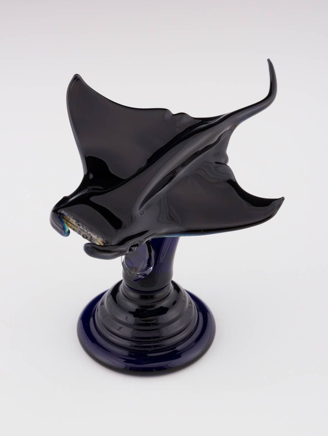 Black Glass Manta Ray on Base, Lampwork Sea Life Sculpture, Ocean and ...