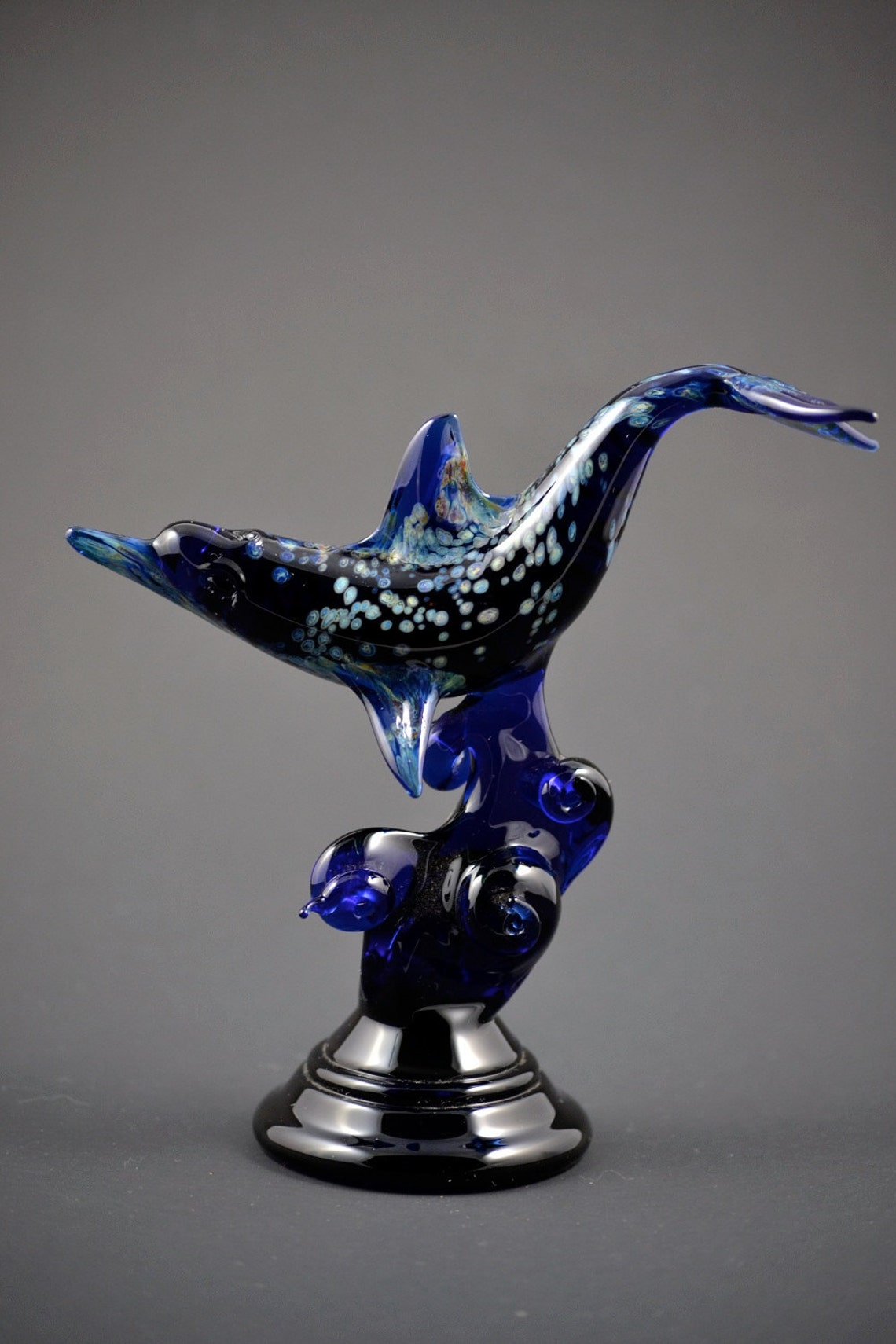 Glass Dolphin on Sea Wave Glass Base, Glass Porpoise, Dolphin Gift ...