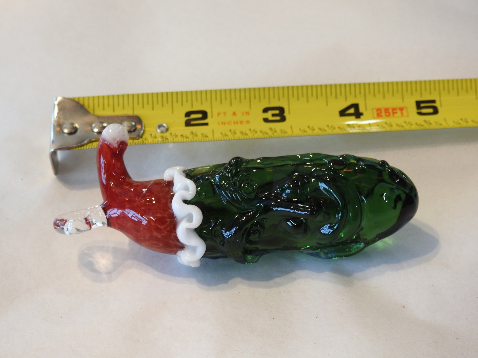 The Christmas Pickle with Santa Hat Hanging Glass Ornament | Etsy