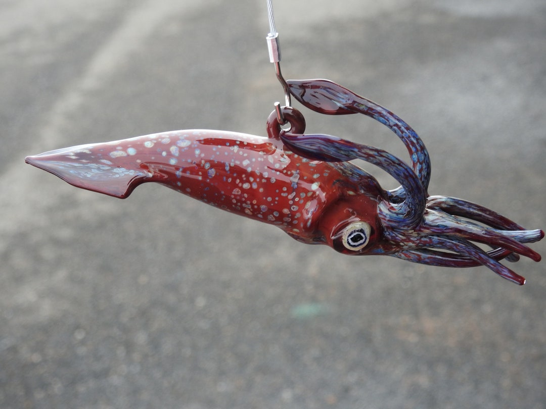 Hanging Glass Squid Ornament, Sea Life Sculpture, Marine and Ocean Life ...