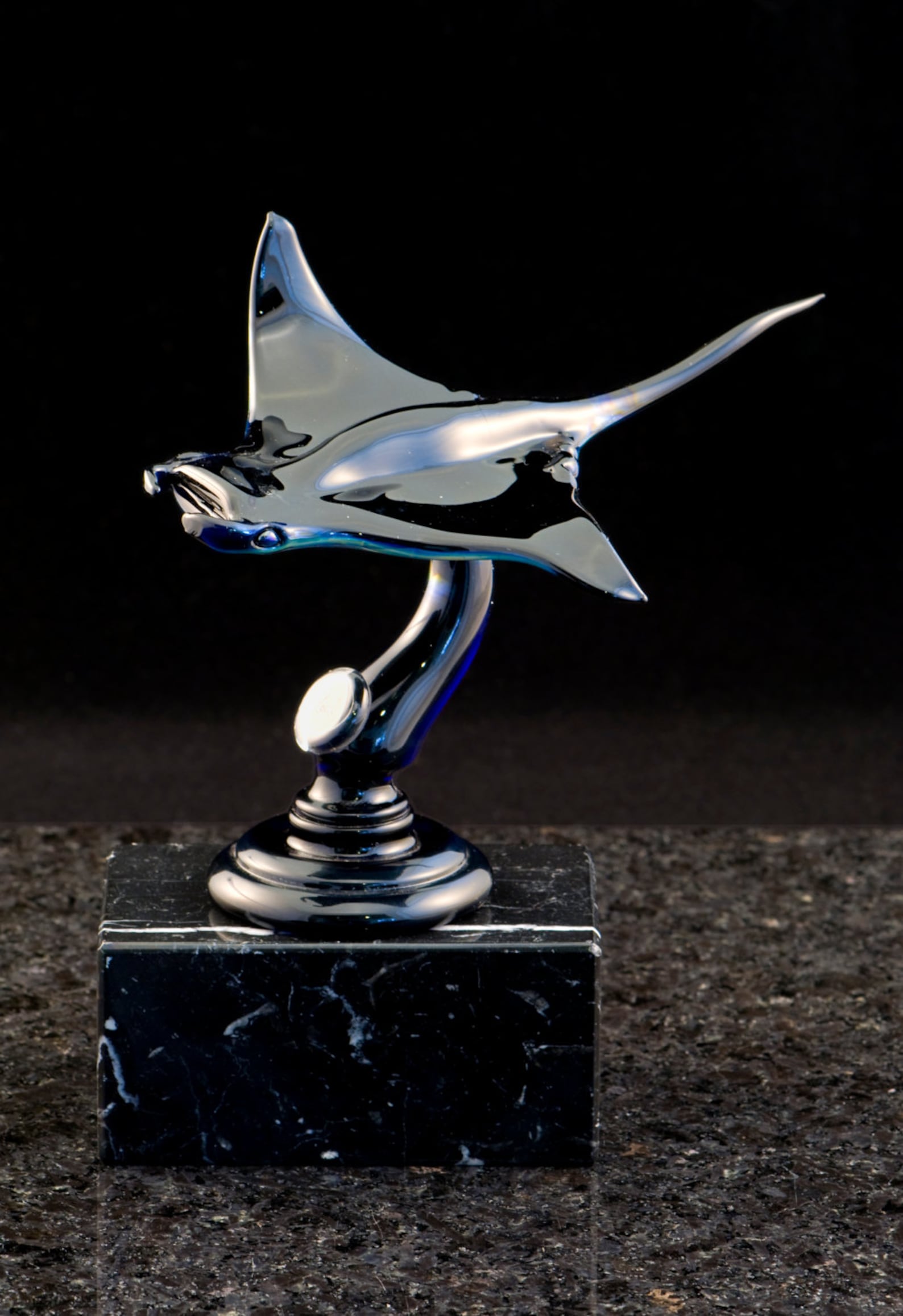 Black Glass Manta Ray on Base Lampwork Sea Life Sculpture | Etsy