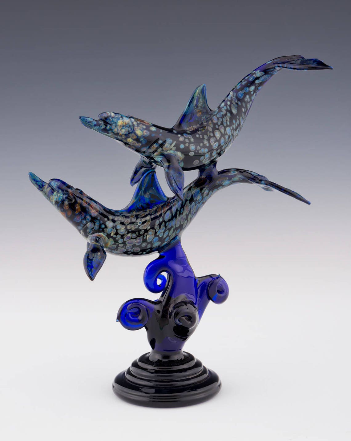 Glass Dolphin on Sea Wave Glass Base, Glass Porpoise, Dolphin Gift ...