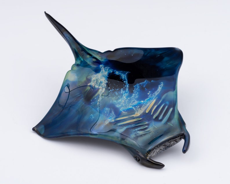 Hanging Glass Manta Ray Ornament, Lampwork Sea Life Sculpture, Ocean ...