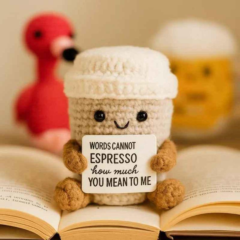 Cute Positive Emotion Decor, Crochet Coffee Cup Plush, Gift for Coffee ...