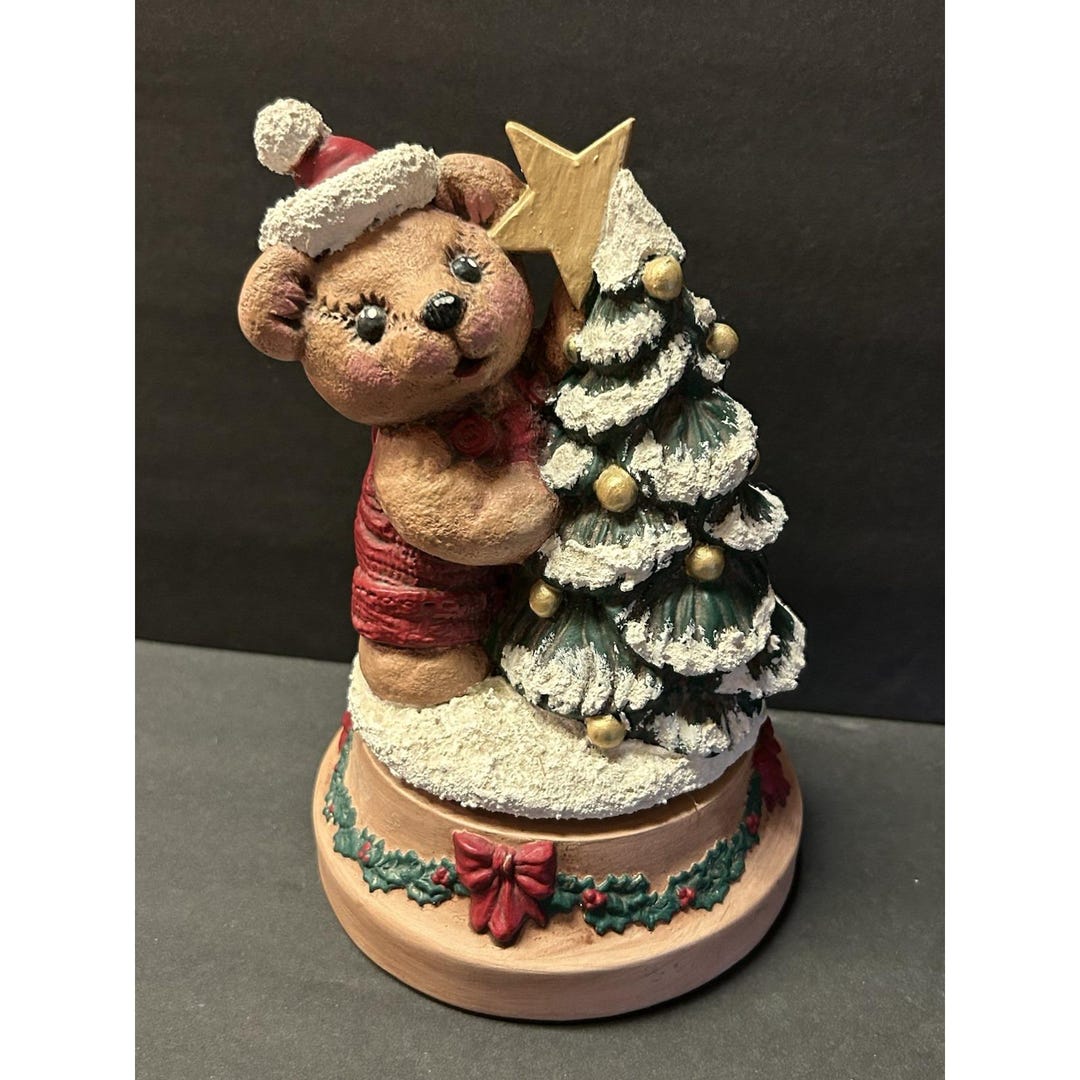 Vintage Gare Christmas Tree Teddy Bear Rotating Music Box "noel Noel ...