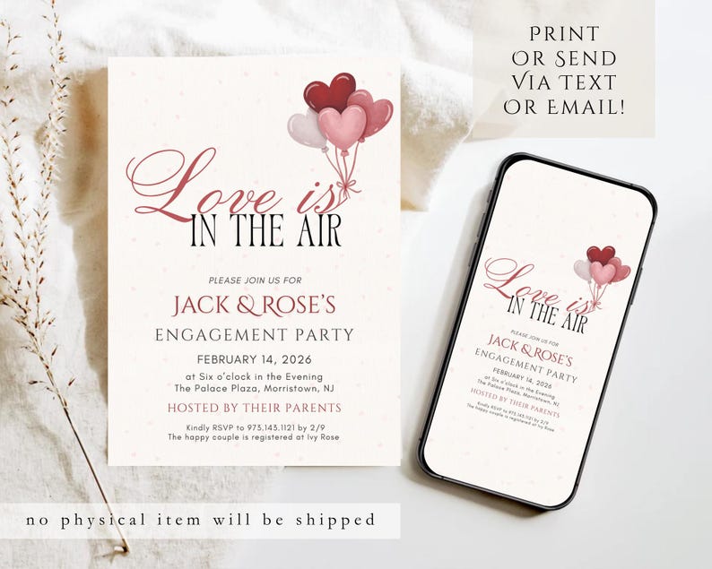 Love is in the Air Engagement Party Invitation | Romantic Love Theme ...