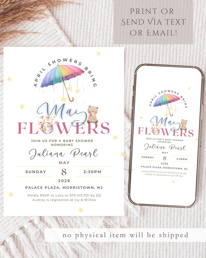 April Showers May Flowers Baby Bridal Shower | Canva Editable ...
