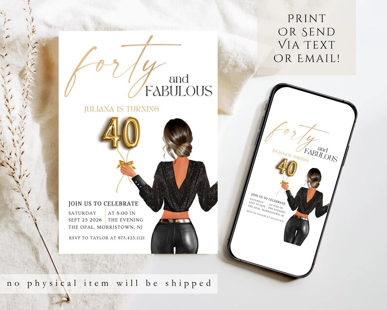 Forty & Fab Birthday Invitation Template | Editable Canva (digital ...
