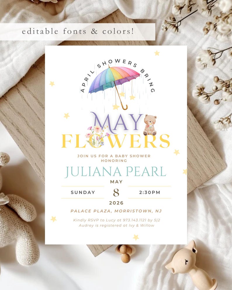 April Showers May Flowers Baby Bridal Shower | Canva Editable ...
