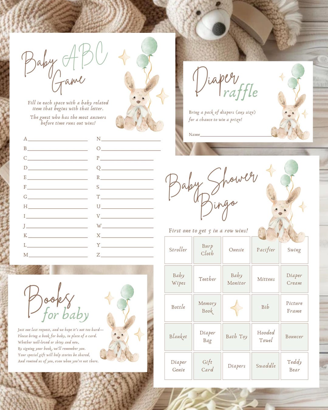 Baby Shower Game Bundle Bingo ABC Diaper Raffle Books | Digital ...