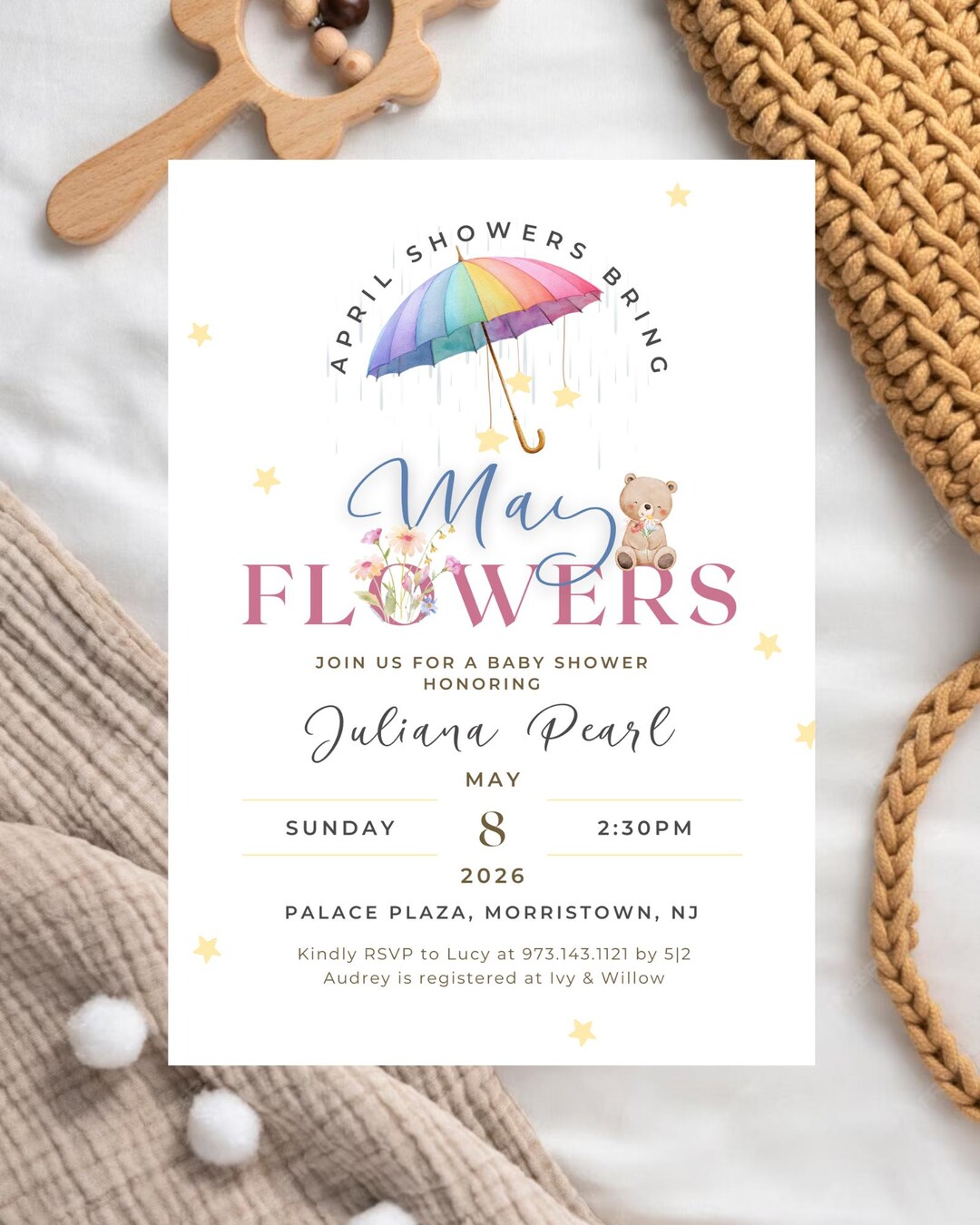 April Showers May Flowers Baby Bridal Shower | Canva Editable ...